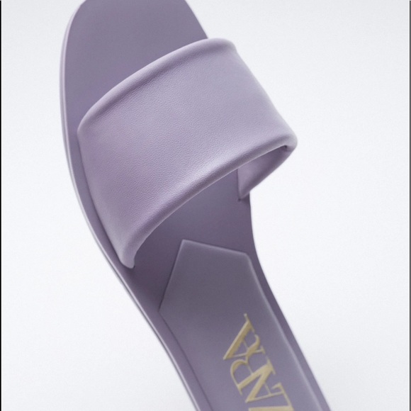Zara | Shoes | Zara Padded Flat Leather Sandals Slides Purple New ...